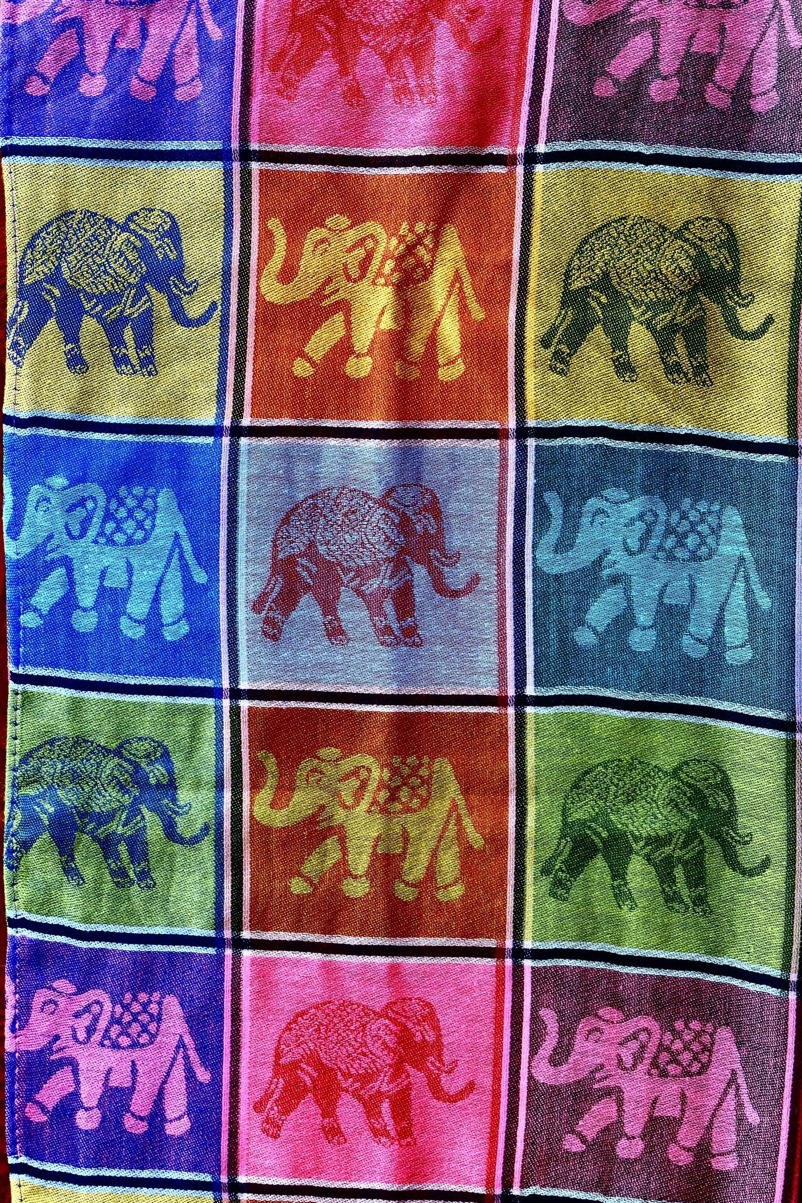 Rainbow Checkered Elephant Print Pashmina - Elephant Shirt Store